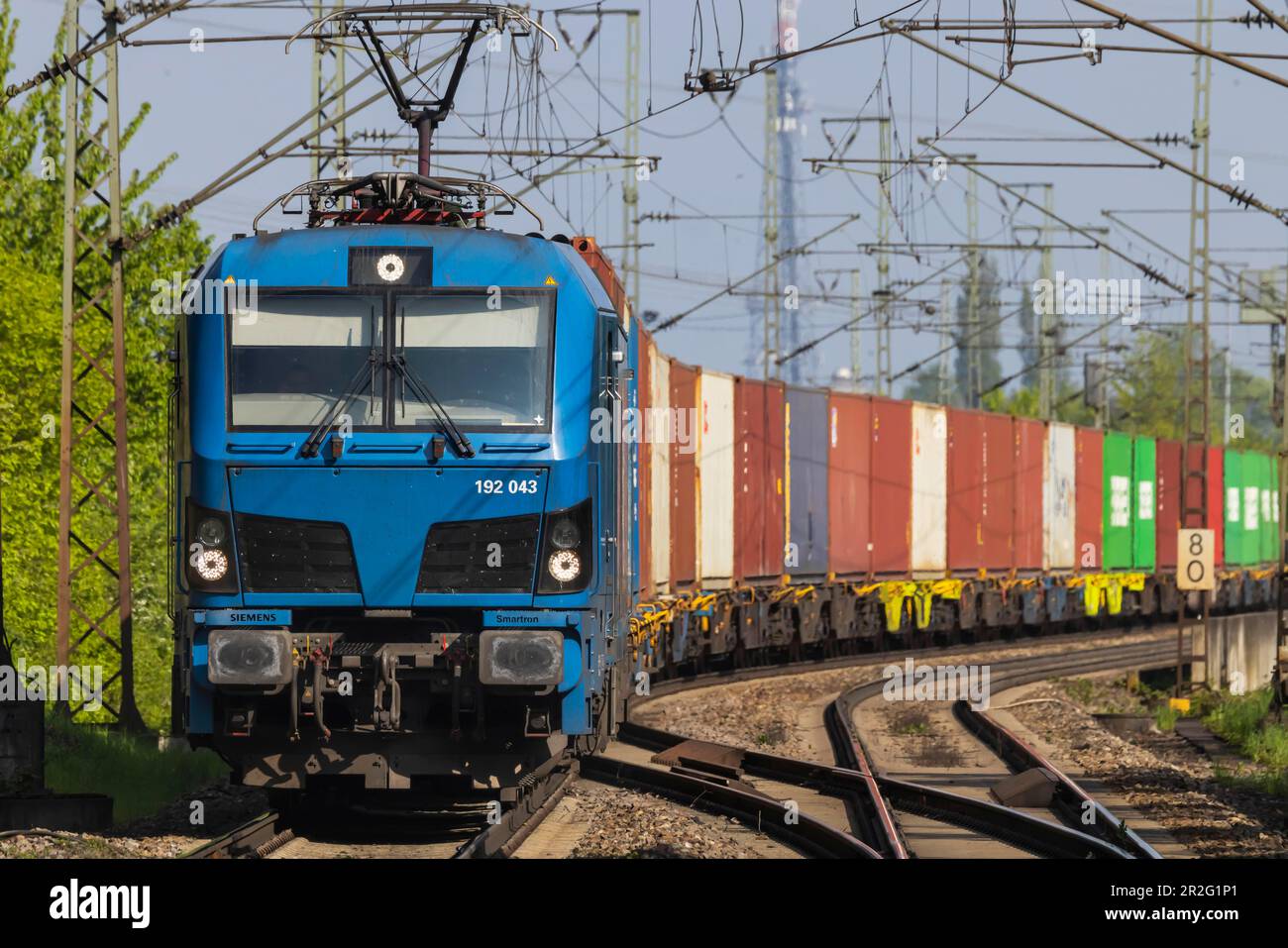 Goods train with containers, locomotive Siemens Smartron, Stuttgart ...