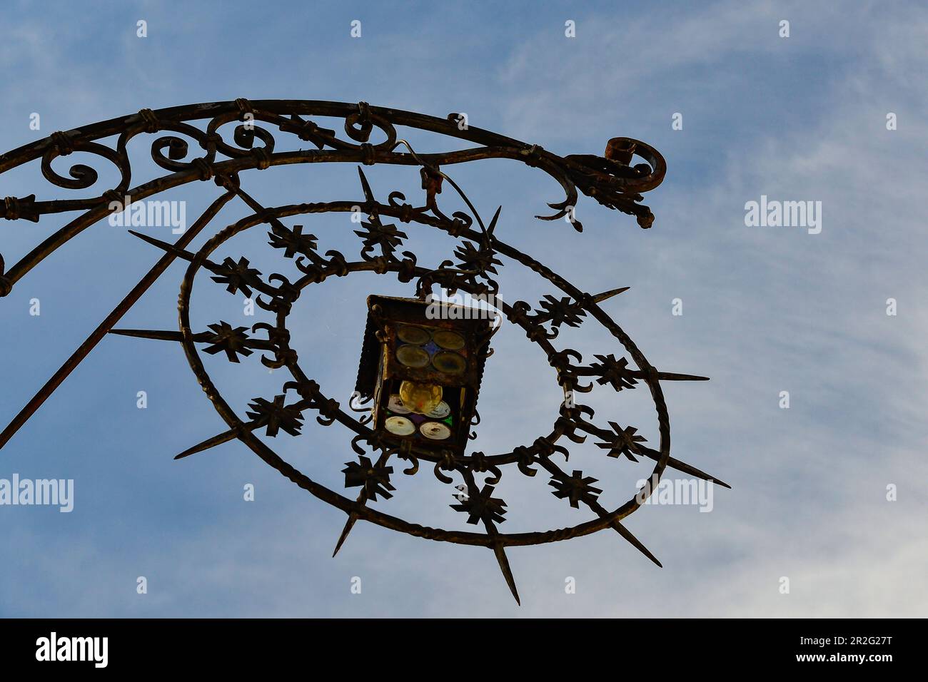 Forged sign with lantern on the facade of a house, Dürnstein an der ...