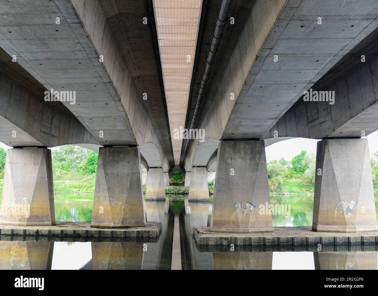 The Moselle under a wide motorway bridge, near Metz, France Stock Photo ...
