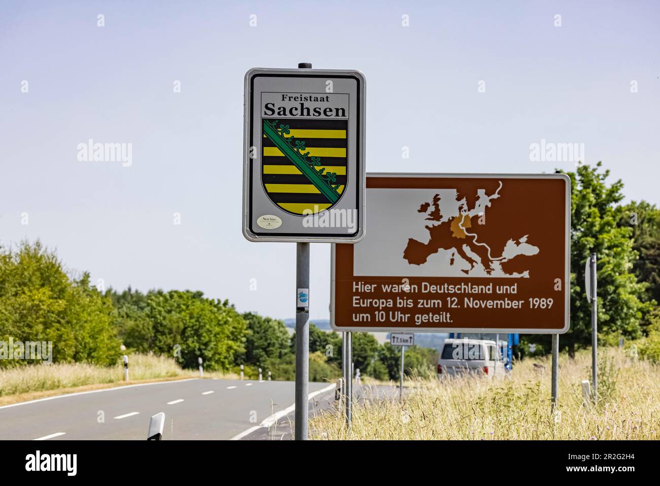 Commemorative plaque German Reunification, former border between the ...