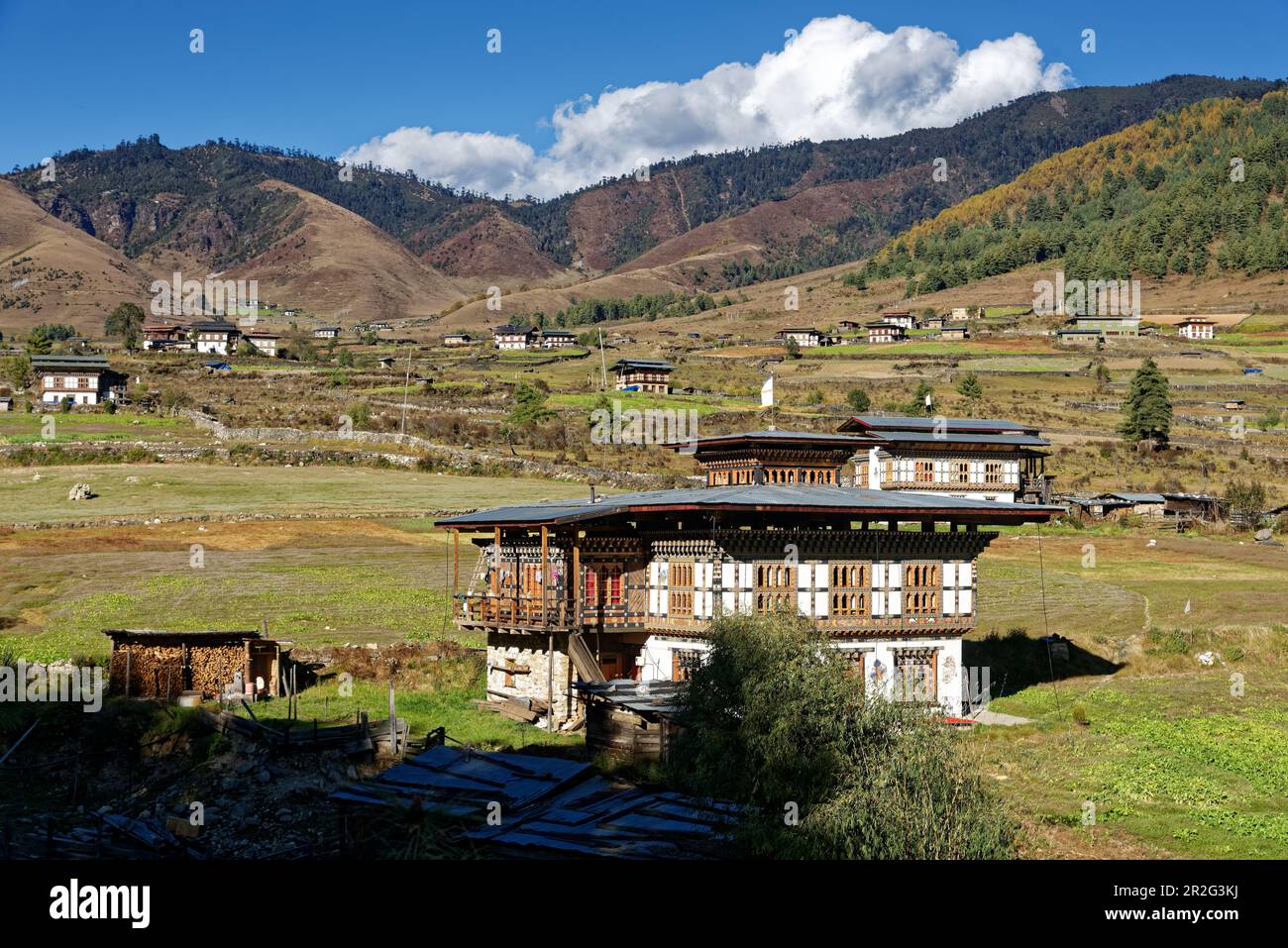 Traditional residential houses in the Phobjikha Valley Stock Photo - Alamy