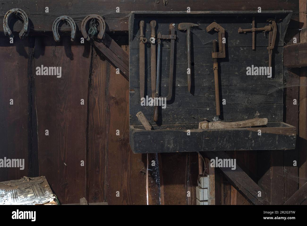Tool panel in a historic hammer mill from the 19th century, still in ...