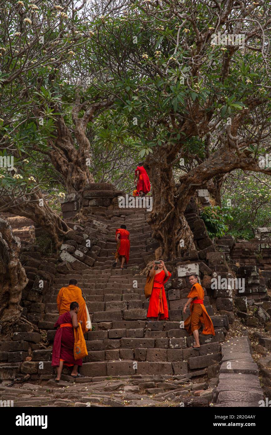Monks at the Vat Phou Temple in Champasak, Laos, Asia Stock Photo - Alamy