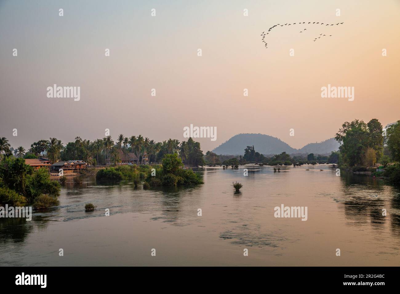 Mekong bank between the islands of Don Det and Don Khon, Laos, Asia ...