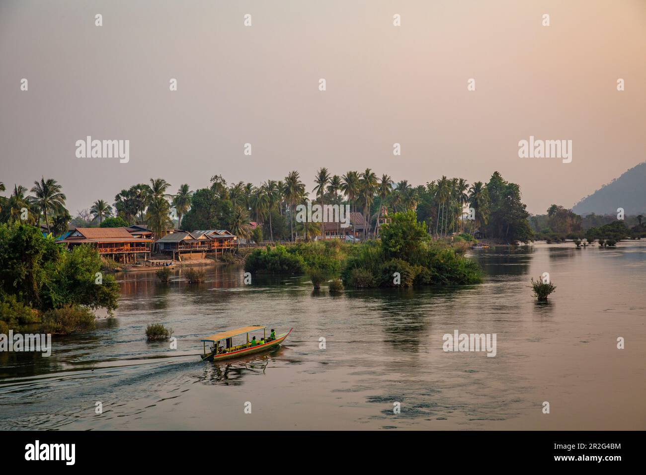 Mekong bank between the islands of Don Det and Don Khon, Laos, Asia ...