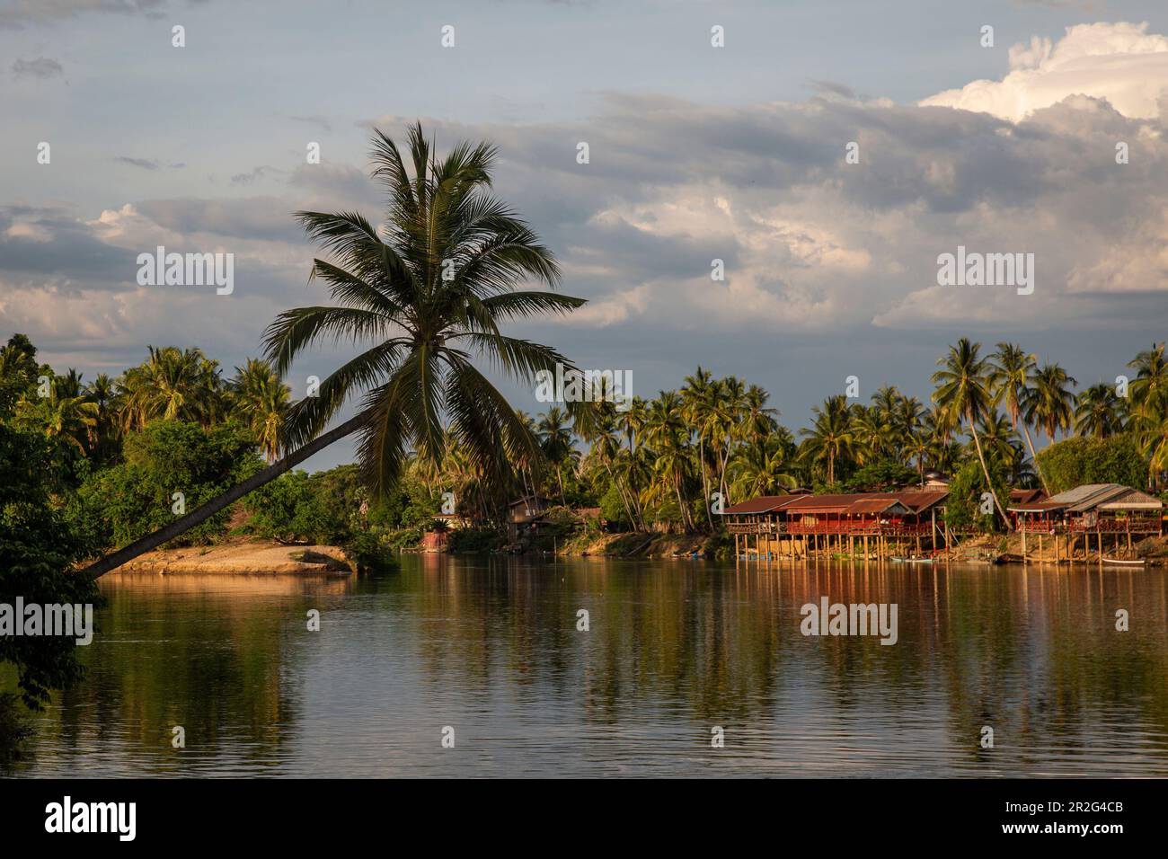 Mekong bank between the islands of Don Det and Don Khon, Laos, Asia ...