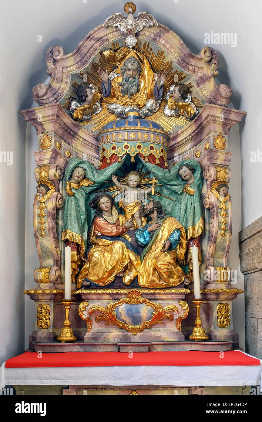 Side altar with Mary, Joseph, Christ Child, God and Holy Spirit, St ...
