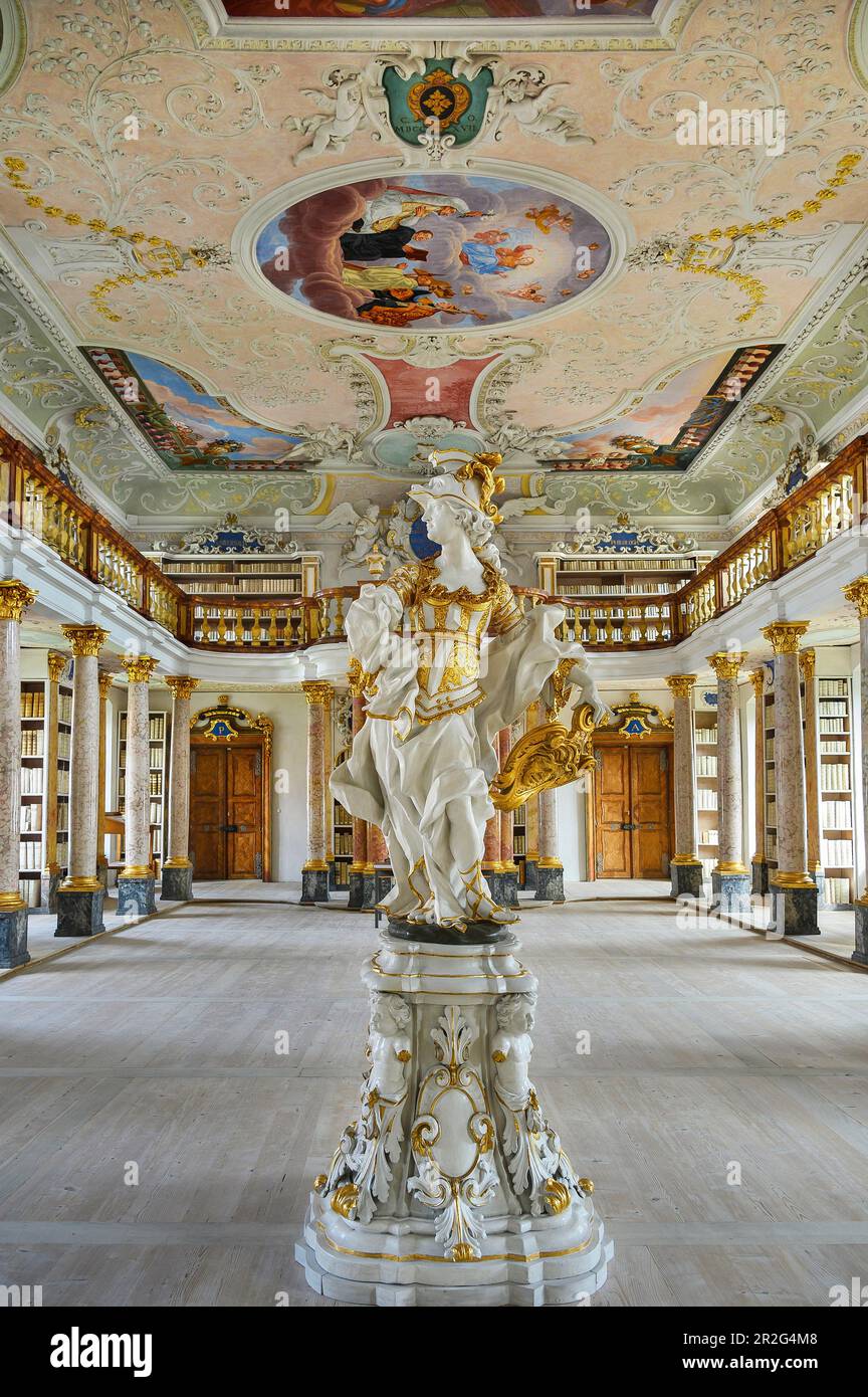 Library of Ottobeuren Abbey, statue of Pallas Athena, goddess of wisdom ...