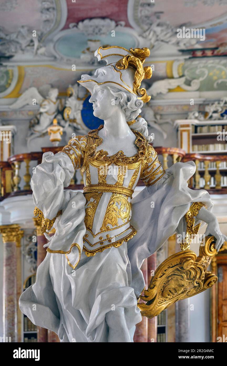 Library of Ottobeuren Abbey, statue of Pallas Athena, goddess of wisdom ...