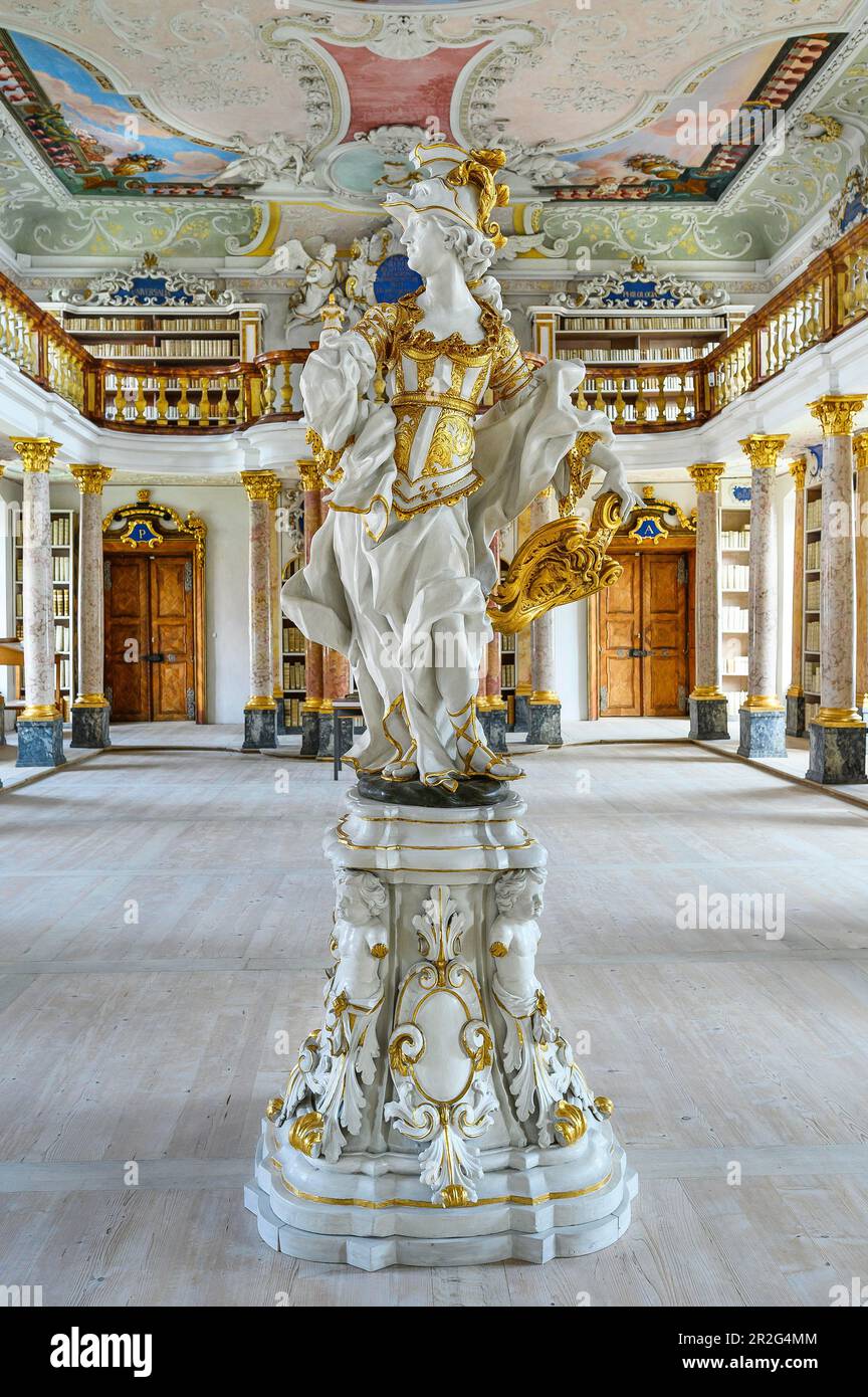 Library of Ottobeuren Abbey, statue of Pallas Athena, goddess of wisdom ...