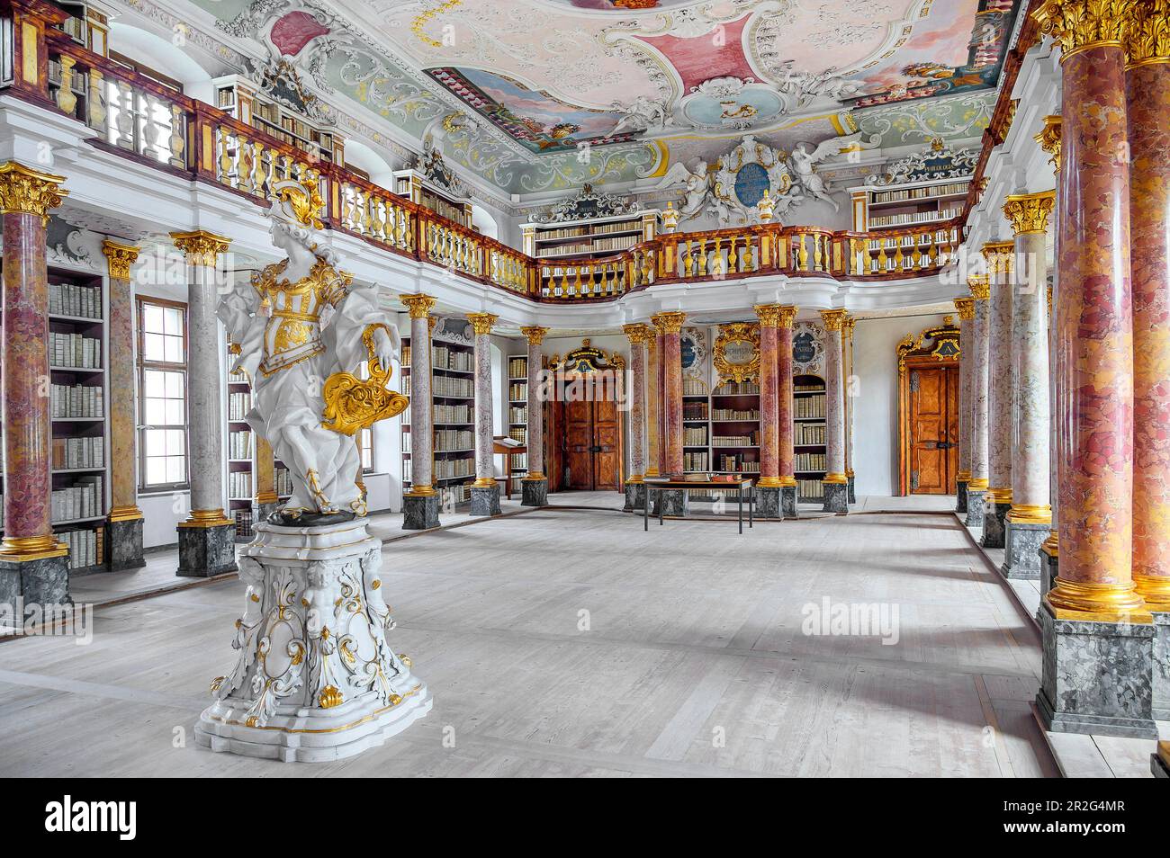 Library of Ottobeuren Abbey, statue of Pallas Athena, goddess of wisdom ...