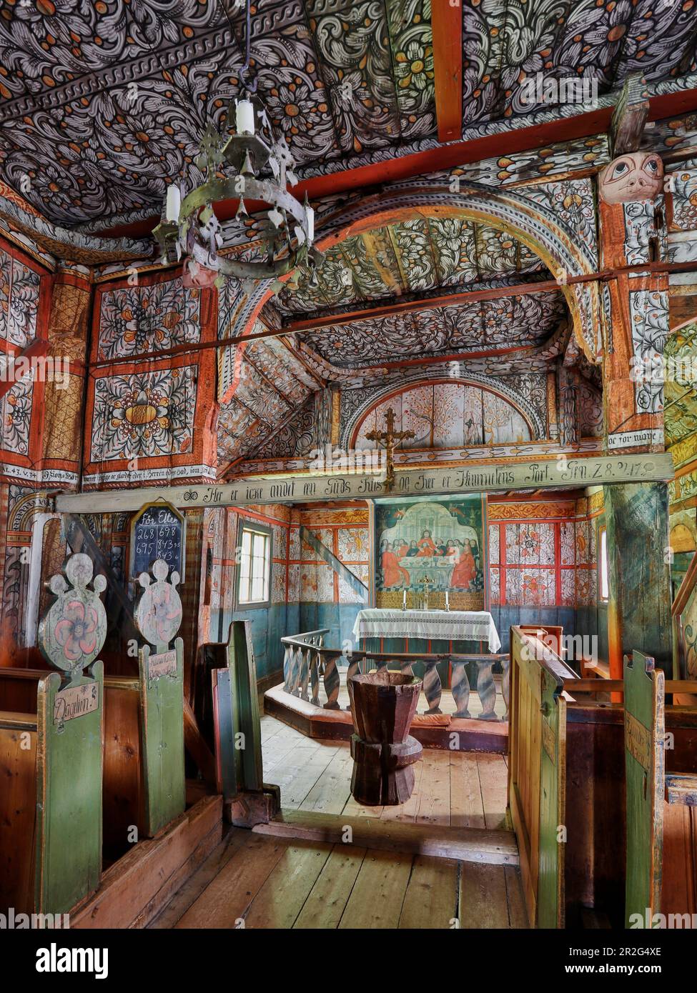 Rose painting in the Uvdal stave church, Nore og Uvdal, Buskerud ...