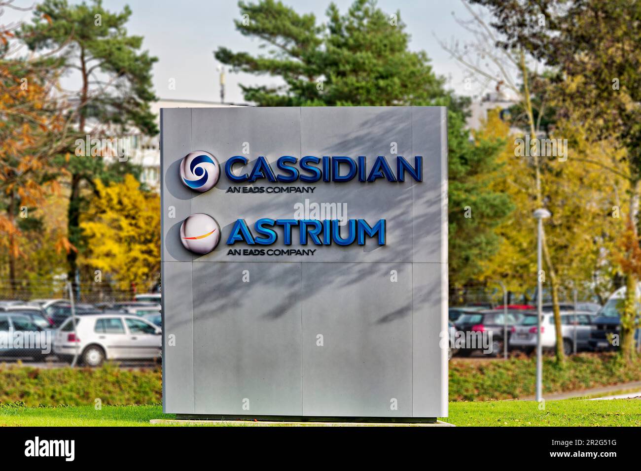 Company sign: Cassidian and Atrium are part of Airbus Defence and Space ...