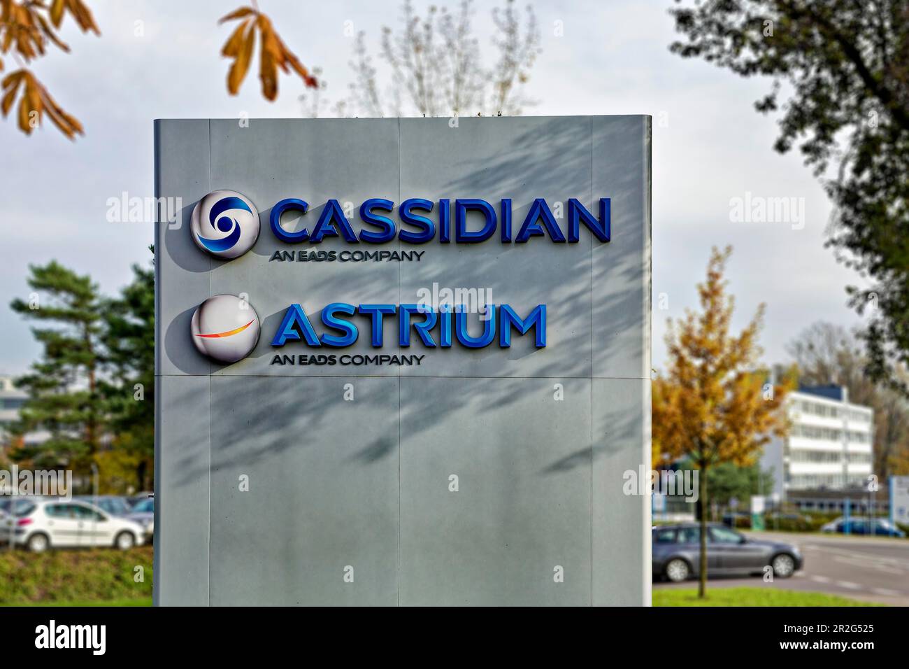 Company sign: Cassidian and Atrium are part of Airbus Defence and Space ...