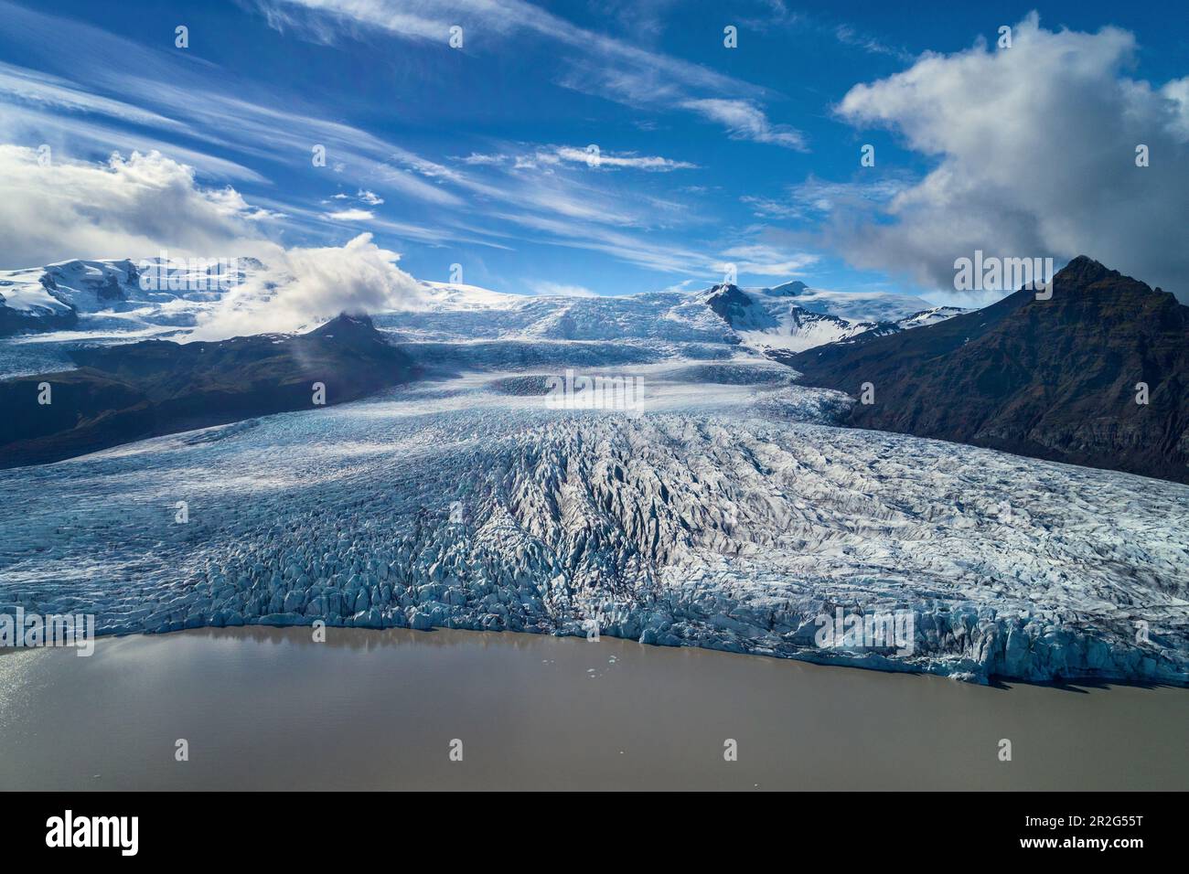 Gletscherzunge, Luftaufnahme, Fjallsarlon, Gletscher, Bucht, Berge ...