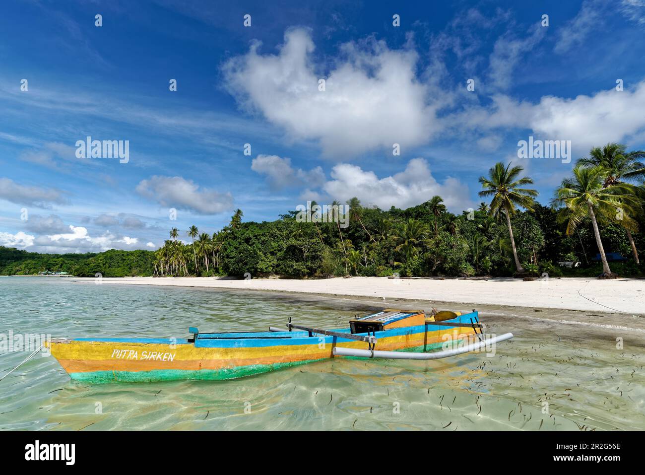 Lonely fishing boat in front of Kei Besar, Kei Islands, Moluccas ...