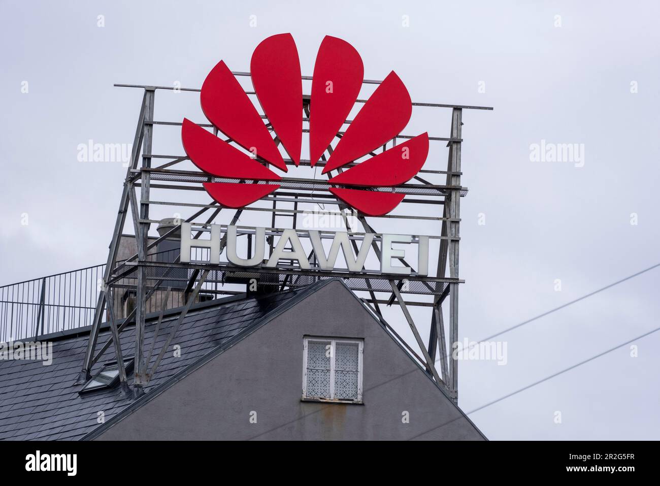 Huawei lettering with associated corporate symbol, Copenhagen, Denmark ...