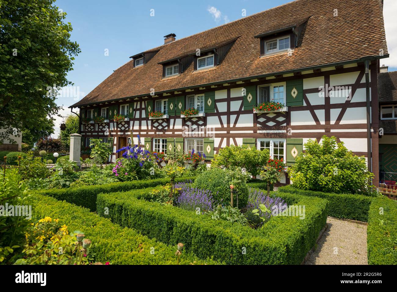 Half-timbered house with cottage garden, Seefelden, Uhldingen, Lake ...