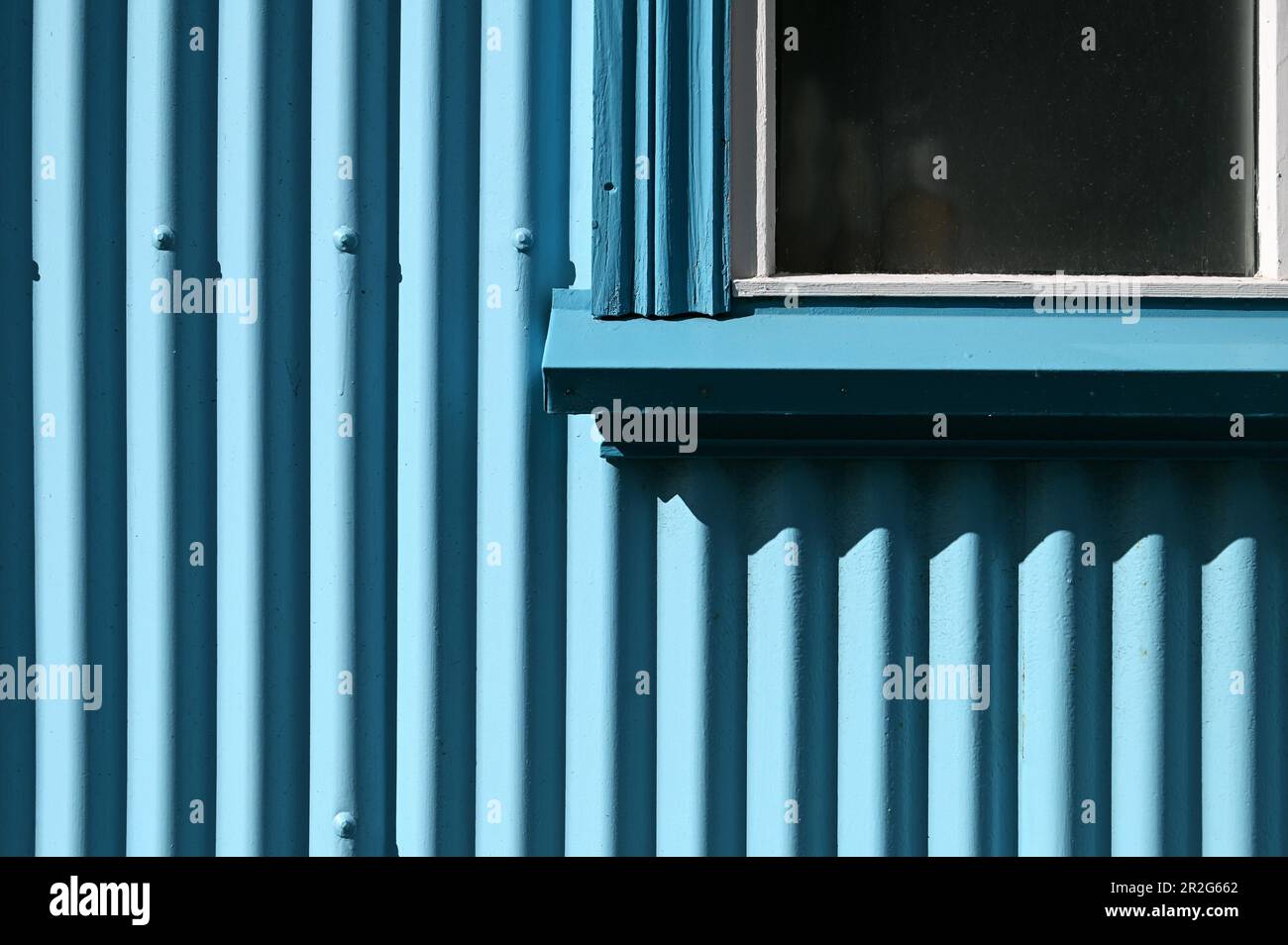 Detail of blue corrugated iron house cladding, Reykjavik, Iceland Stock ...