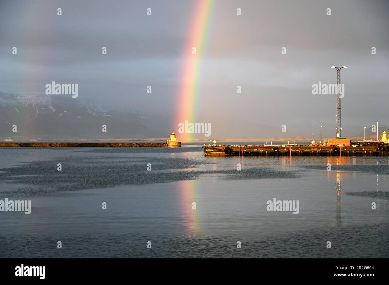 Rainbow in the old harbour of Reykjavik, Iceland Stock Photo - Alamy