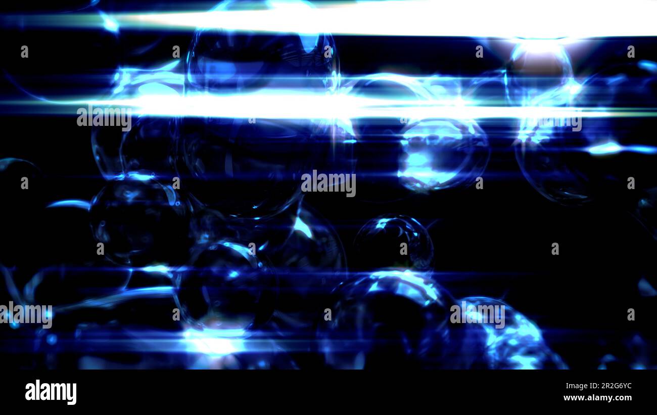 electrical blue glowing transparent diamond spheres on black - abstract ...