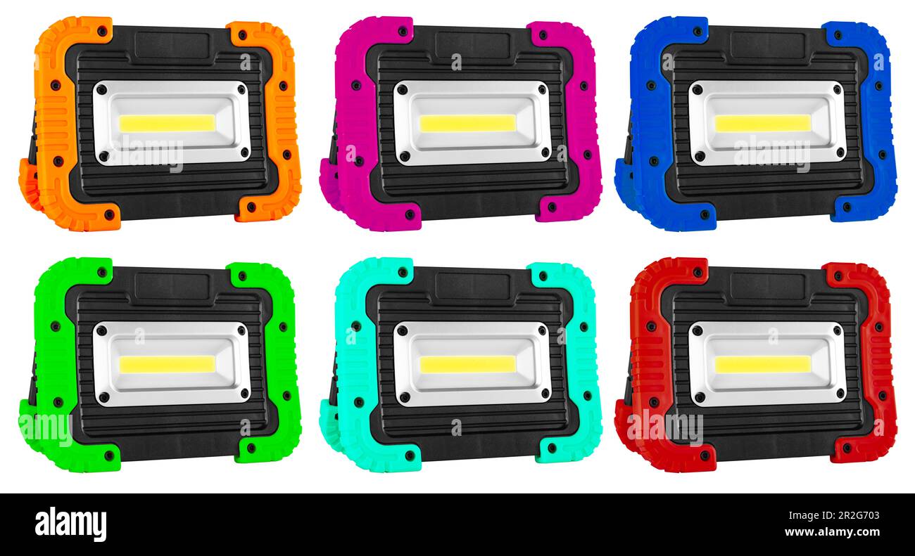 LED spotlight with stand on a white background in insulation Stock ...