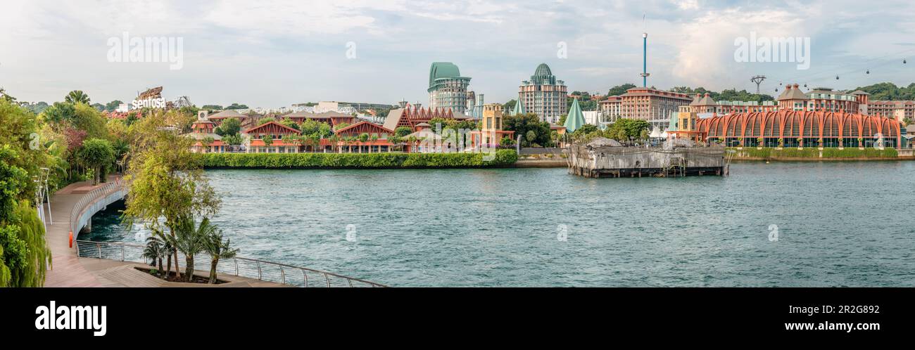 Panorama of the harbor promenade of Sentosa Island, Singapore Stock ...