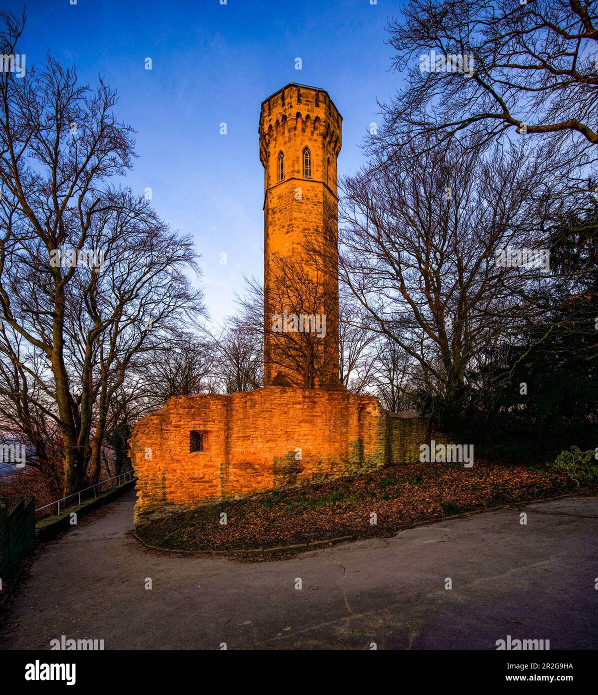 Vincketurm and remains of the Hohensyburg castle ruins on the Syberg in ...