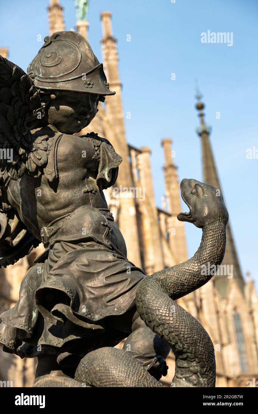 Dragon Slayer, sculpture at the base of the Marian Column, City Hall in ...
