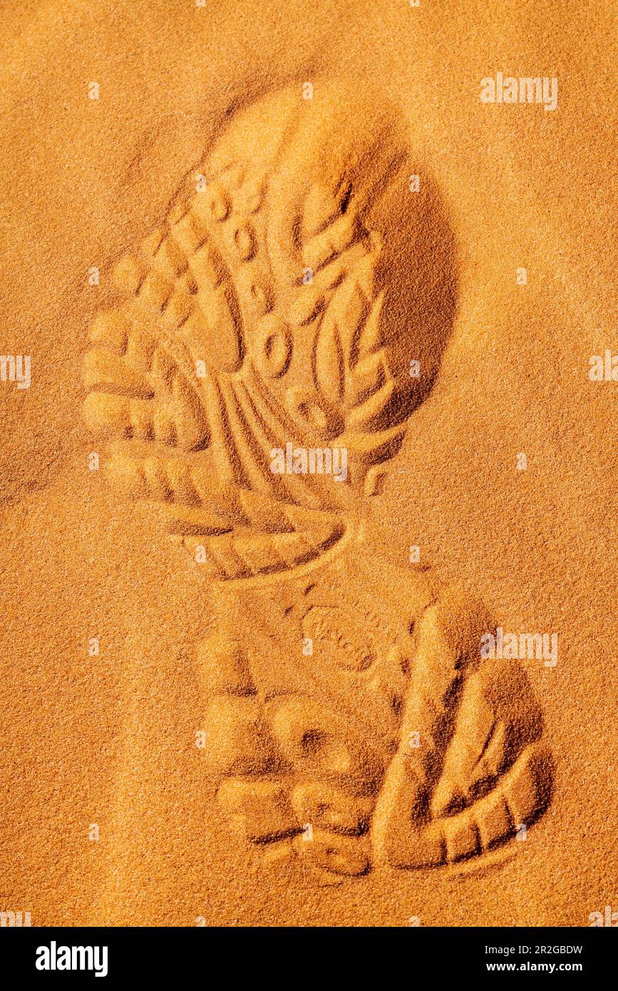 Boot footprint in sand; Coral Pink Sand Dunes State Park; Utah; USA ...