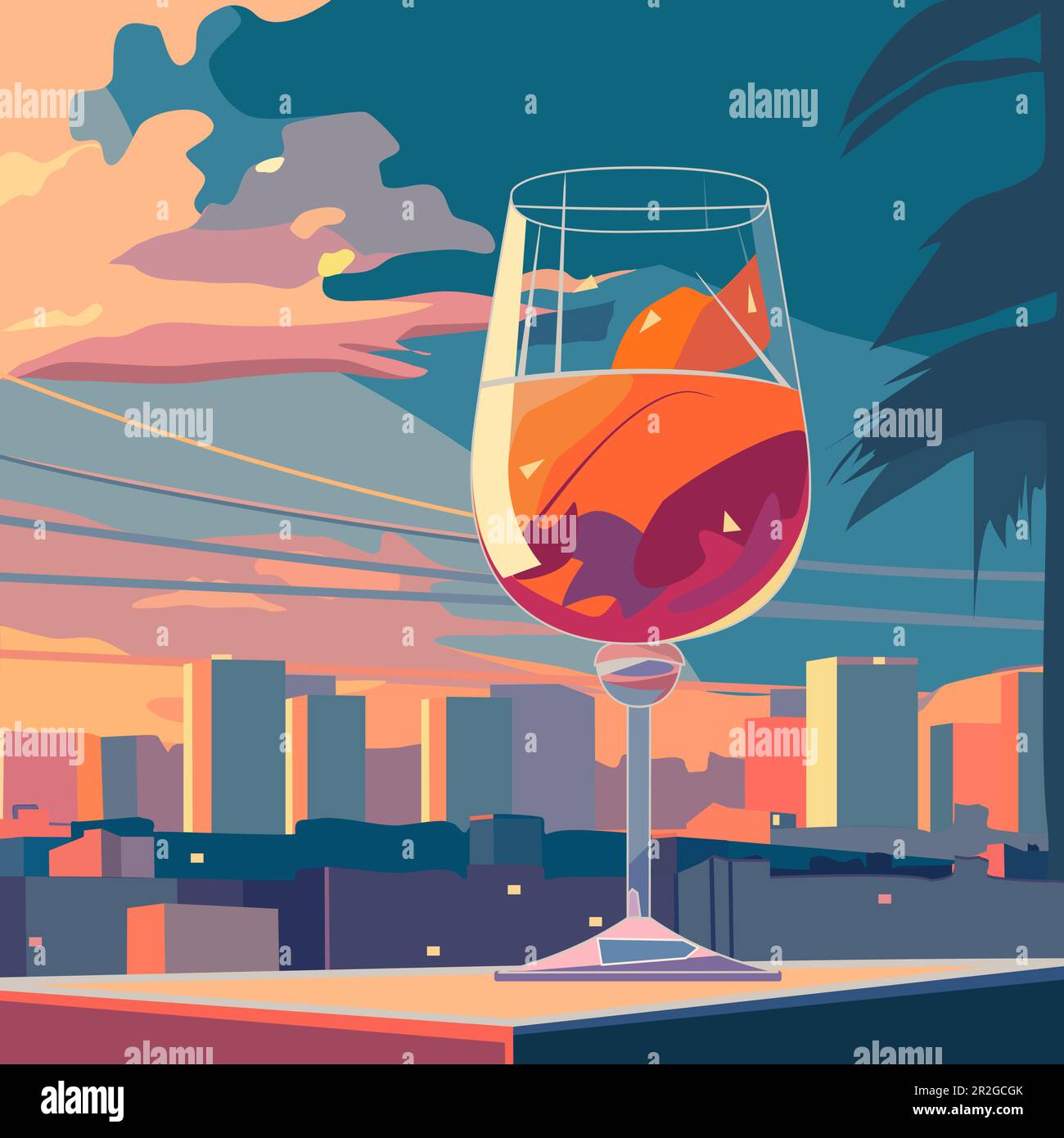 Cocktail on the background of the urban landscape. Vector illustration ...