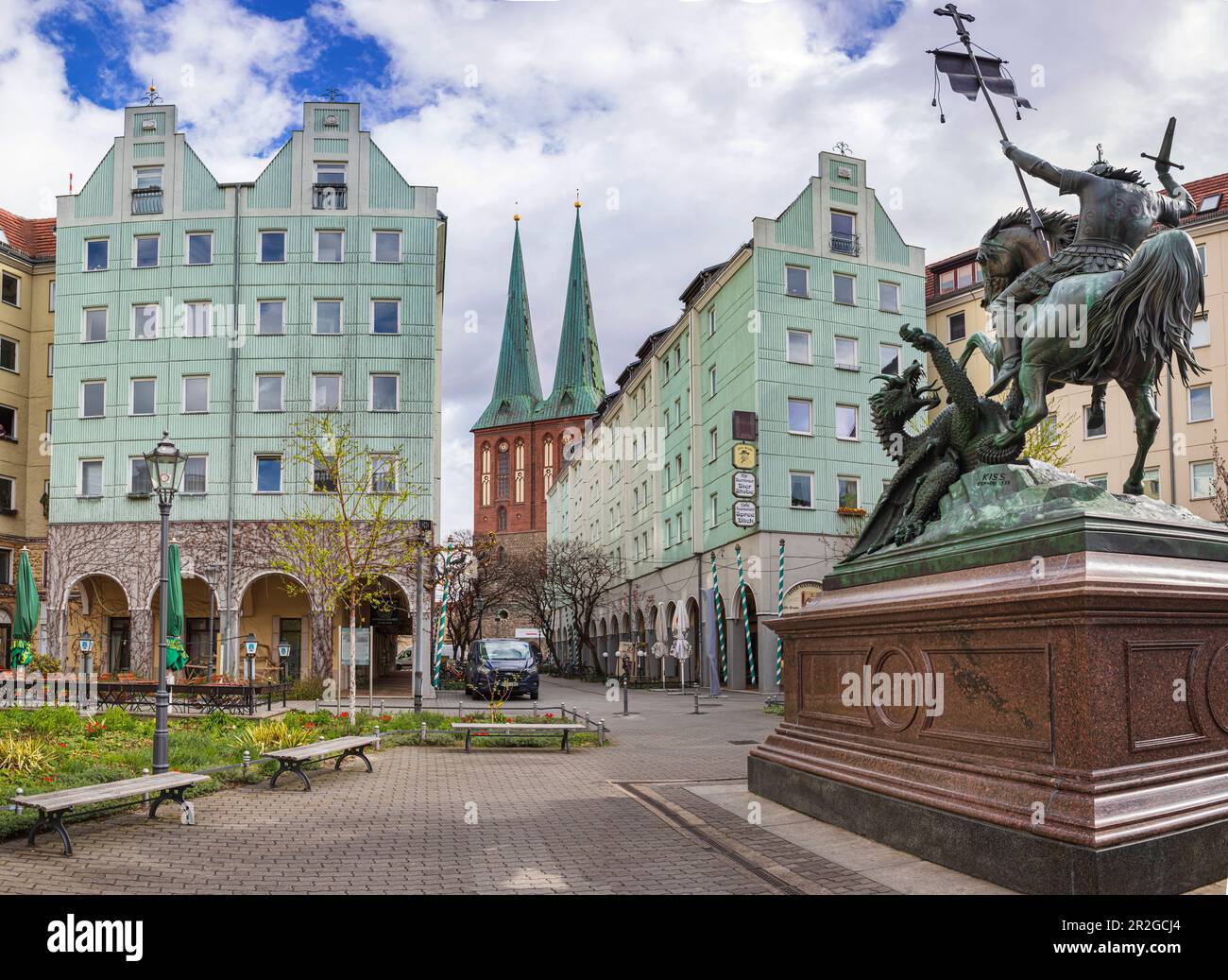 St. Georg Monument on the banks of the Spree in Nikolaiviertel in ...