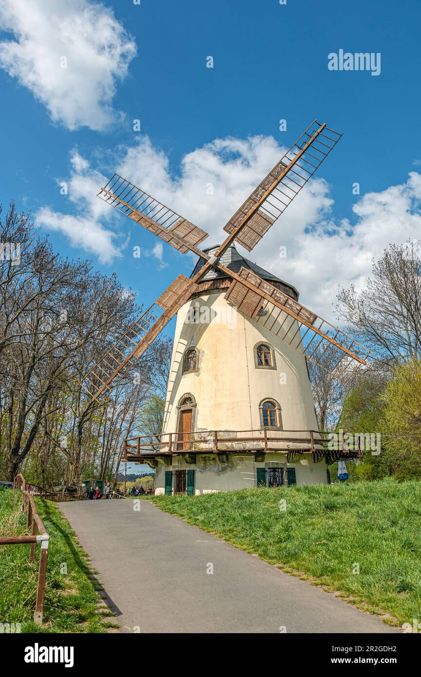 The Gohlis Windmill on the Elbe Cycle Path is an old tower Dutch ...