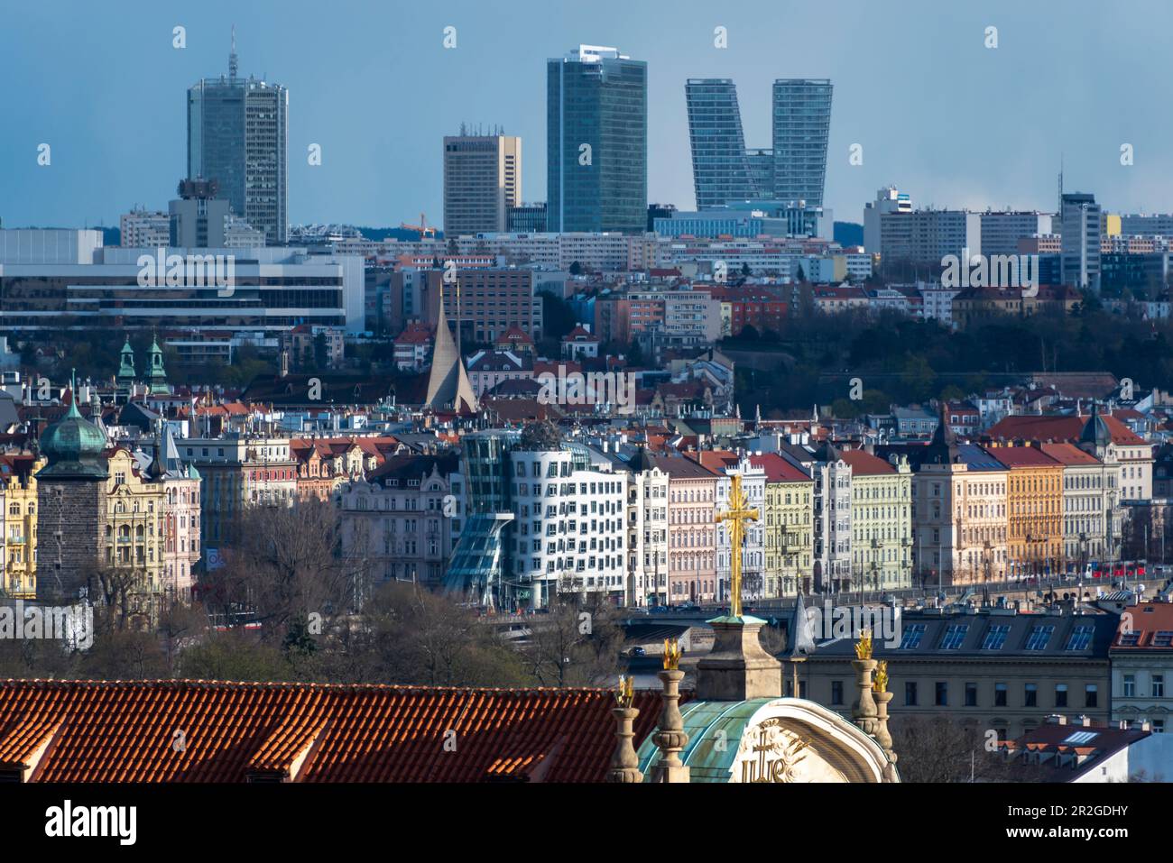 View of old and new Prague, with the buildings Dancing House in the New ...
