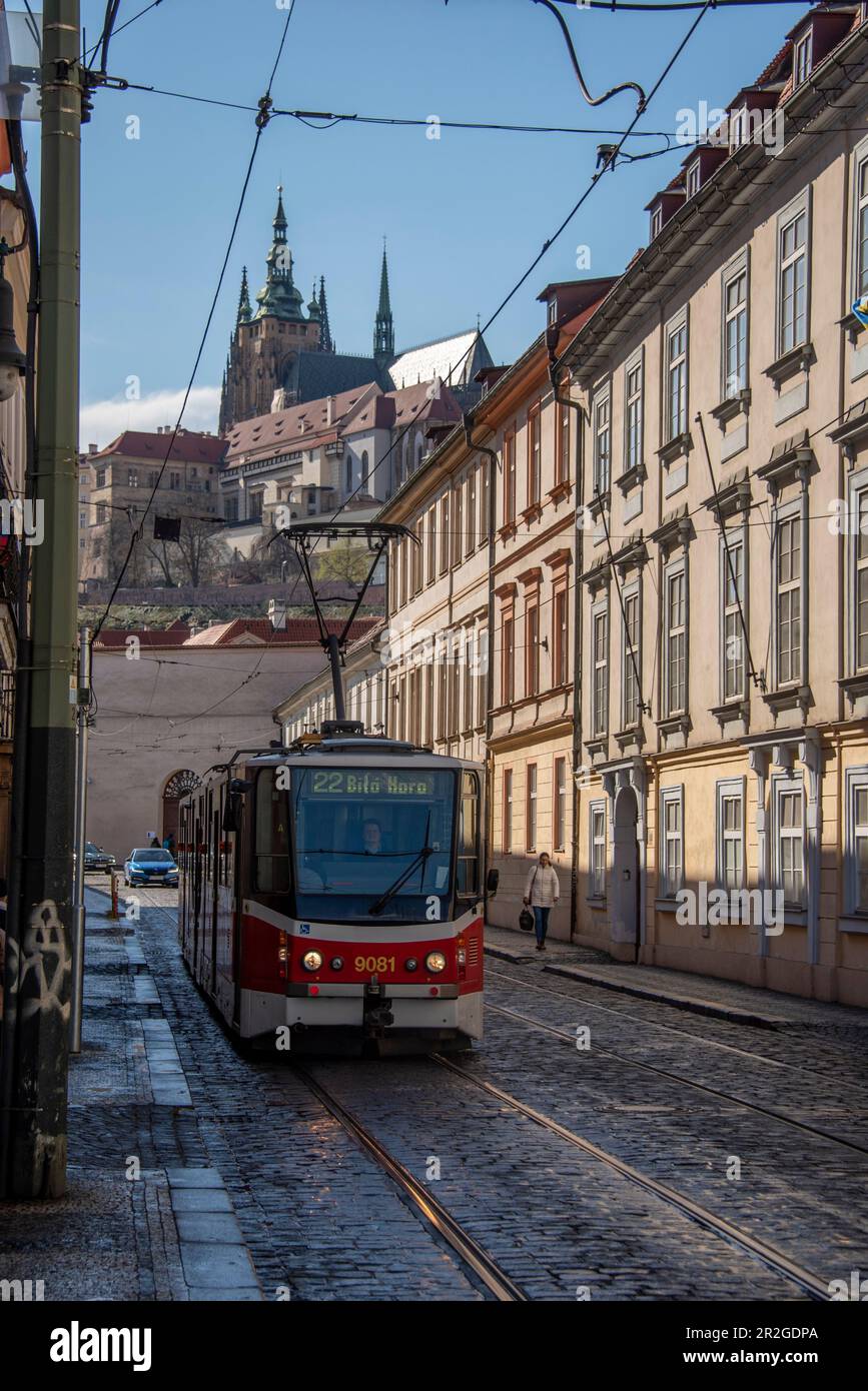 Tram, St Vitus Cathedral, Prague Castle, Hradcany, Prague, Czech ...