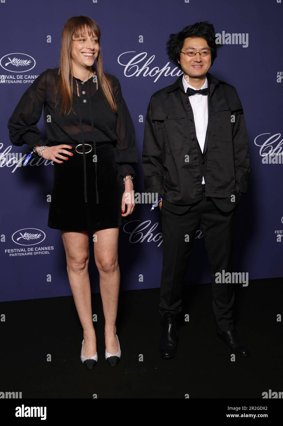 Alice Winocour, left, and Davy Chou pose for photographers upon arrival ...