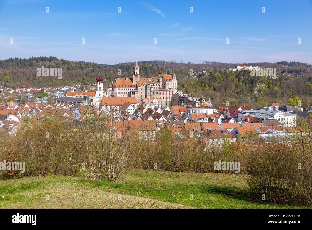 Sigmaringen with Hohenzollern Castle Sigmaringen from viewpoint Chapel ...