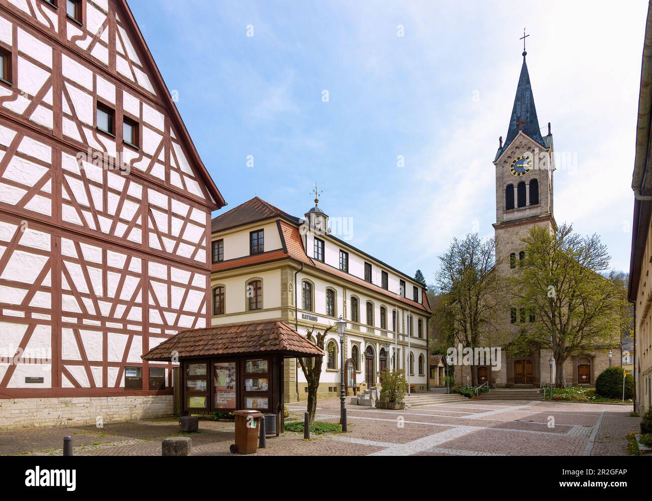 Fridingen an der Donau, historic town center with town hall and parish ...
