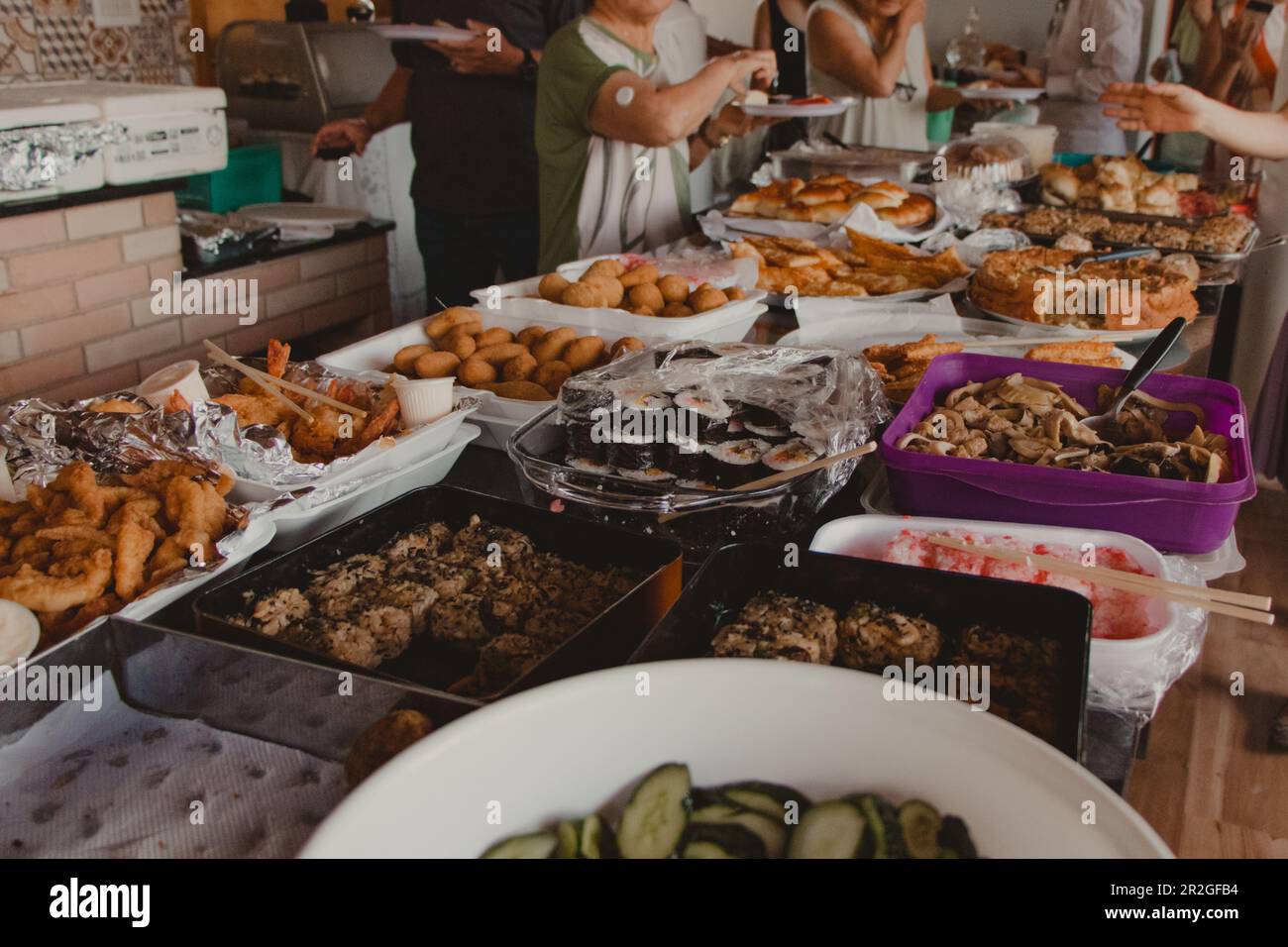 party table served full of food Stock Photo - Alamy