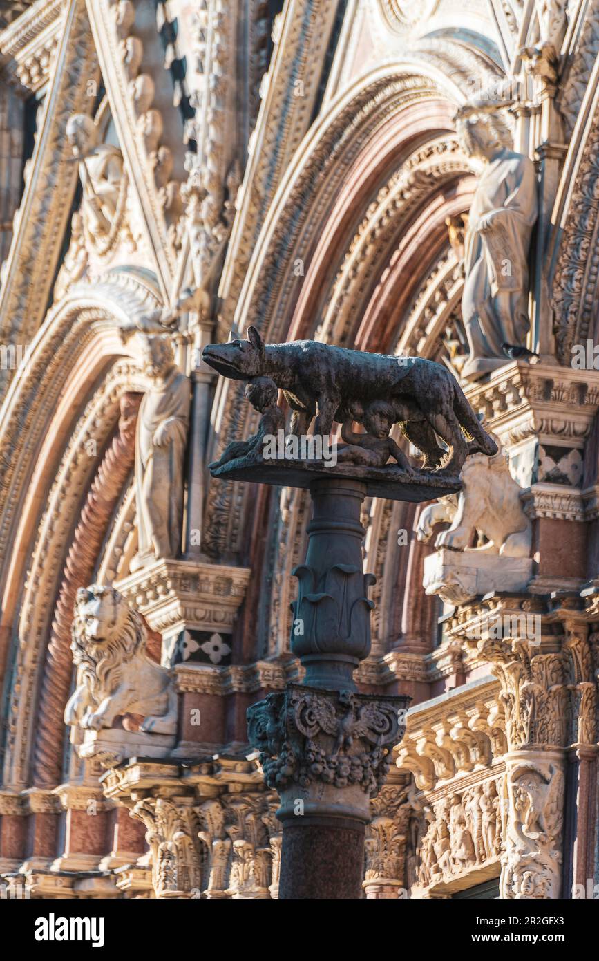 Romulus and his brother Remus with wolf mother staue in front of ...