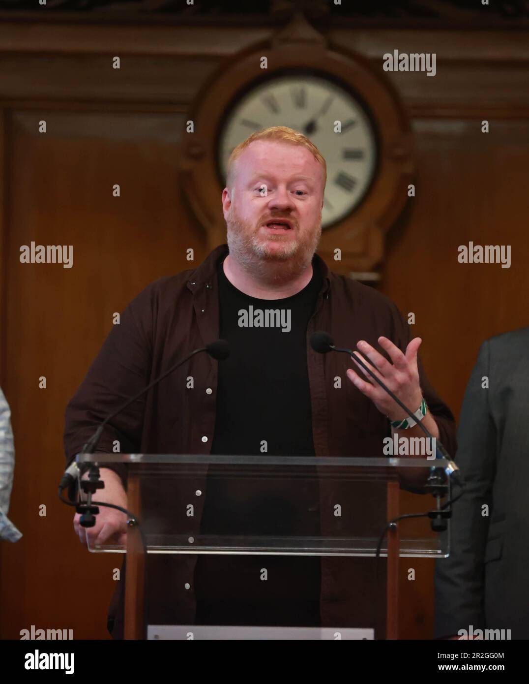 NI green party Brian Smyth giving his acceptance speech after he ...