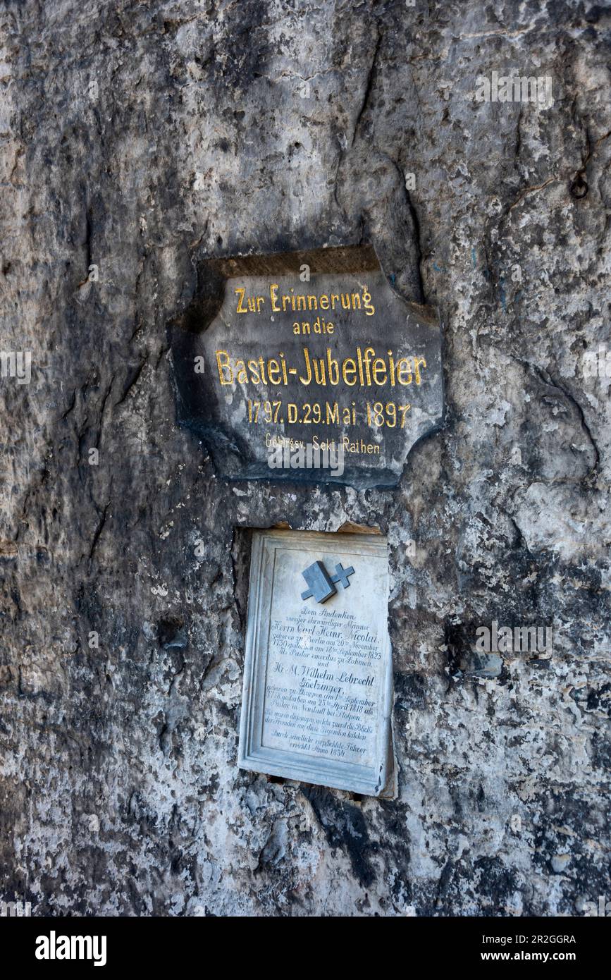 Golden inscription, commemorating the opening of the Bastei, Bastei ...