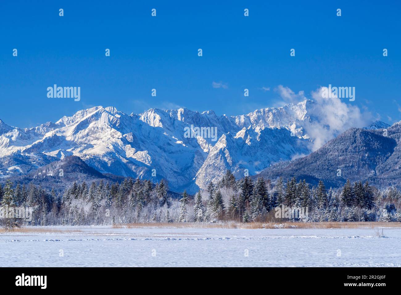 View from Murnauer Moos on Wetterstein Mountains with Alpspitze and ...