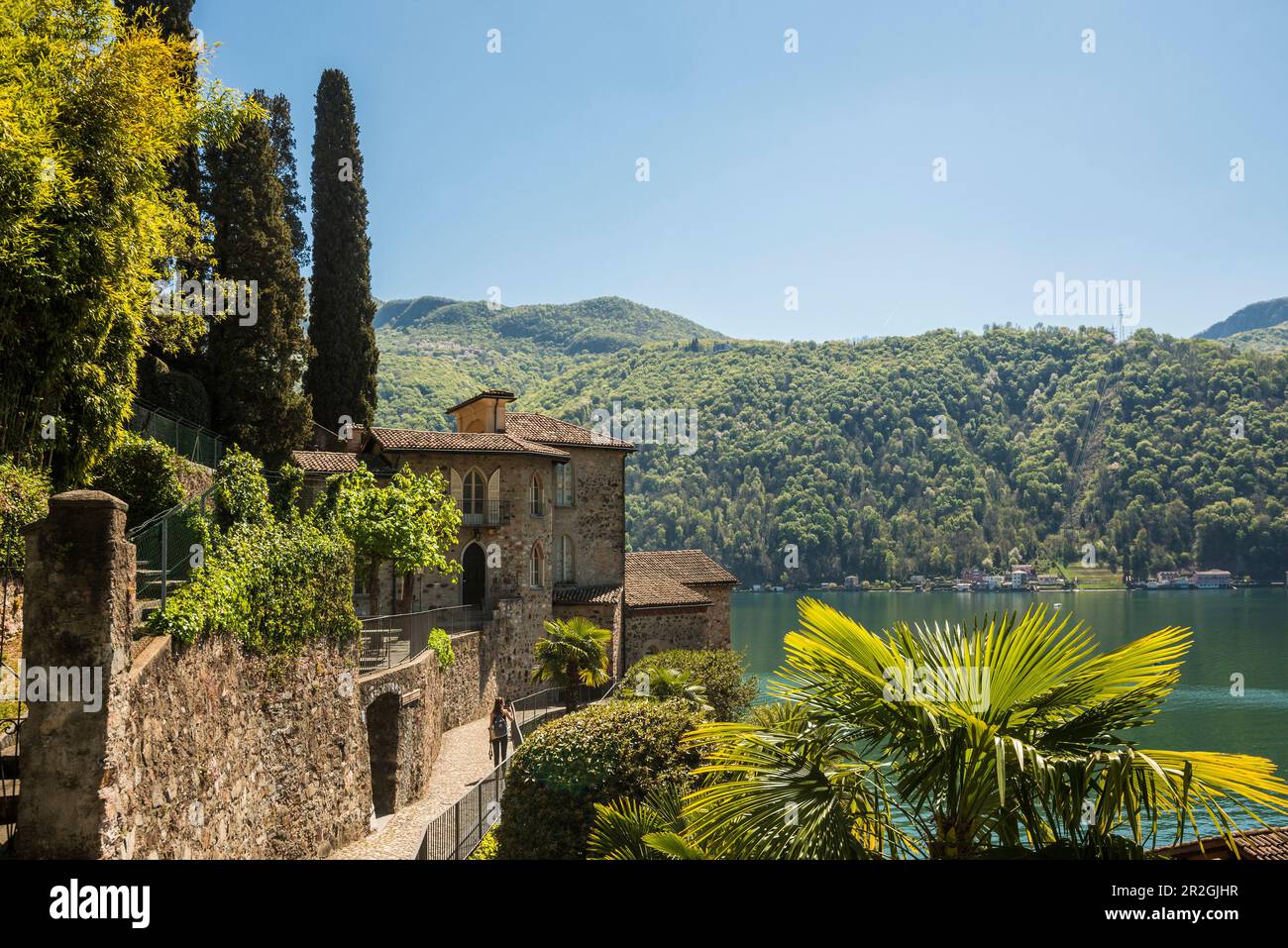 Lakeside village, Morcote, Lake Lugano, Lago di Lugano, Ticino ...