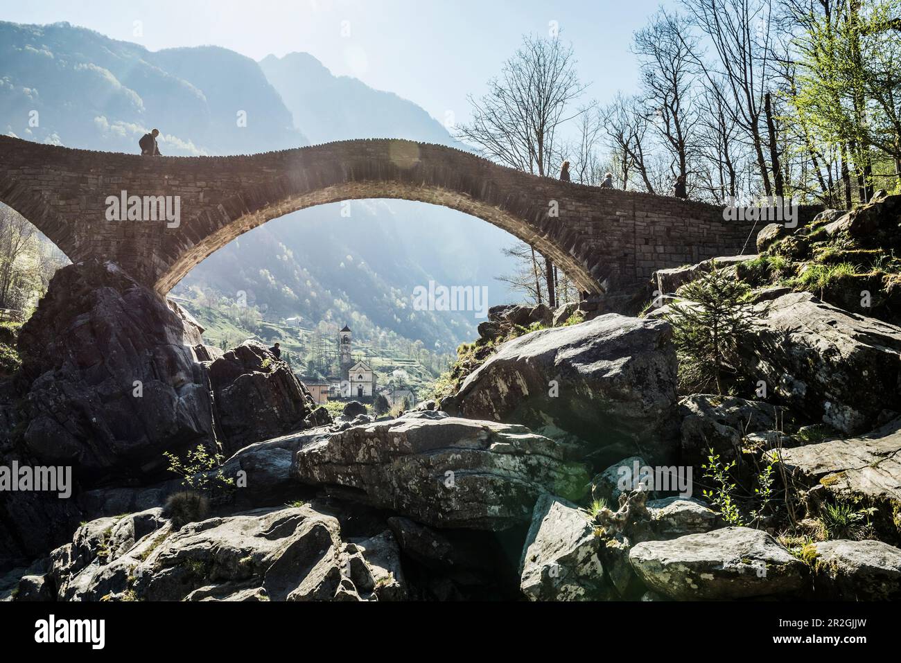 Old Roman bridge Ponte dei Salti over Verzasca, Lavertezzo, Verzasca ...