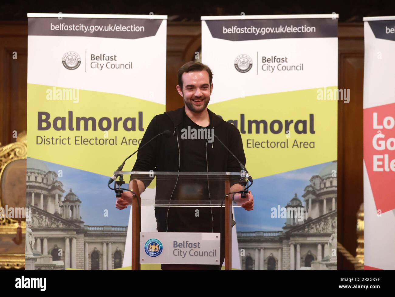 Newly elected Micky Murray from the Alliance Party speaking at Belfast ...