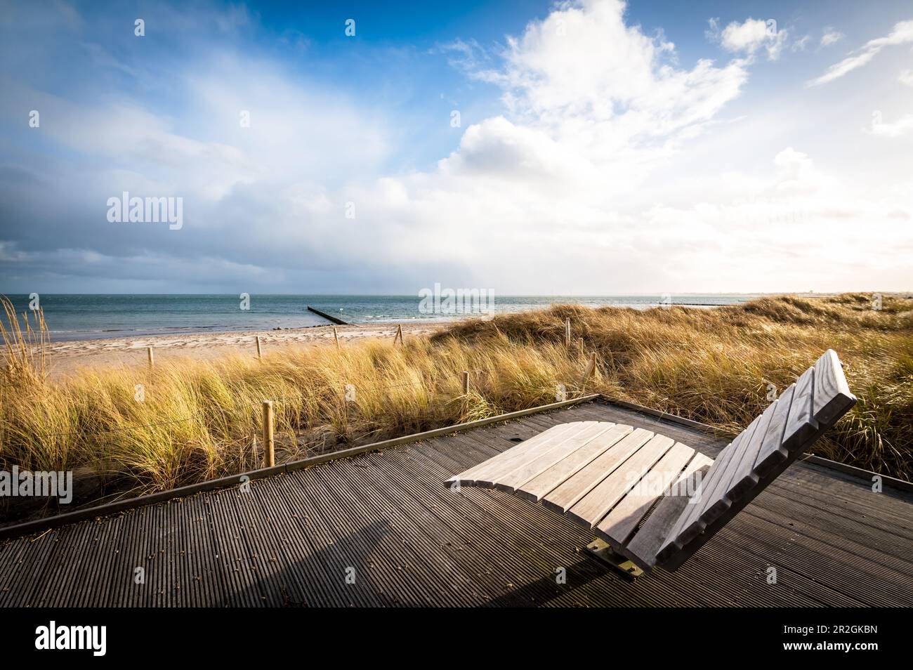 Beach sofa in Grossenbrode in the sunshine, Baltic Sea, Ostholstein ...