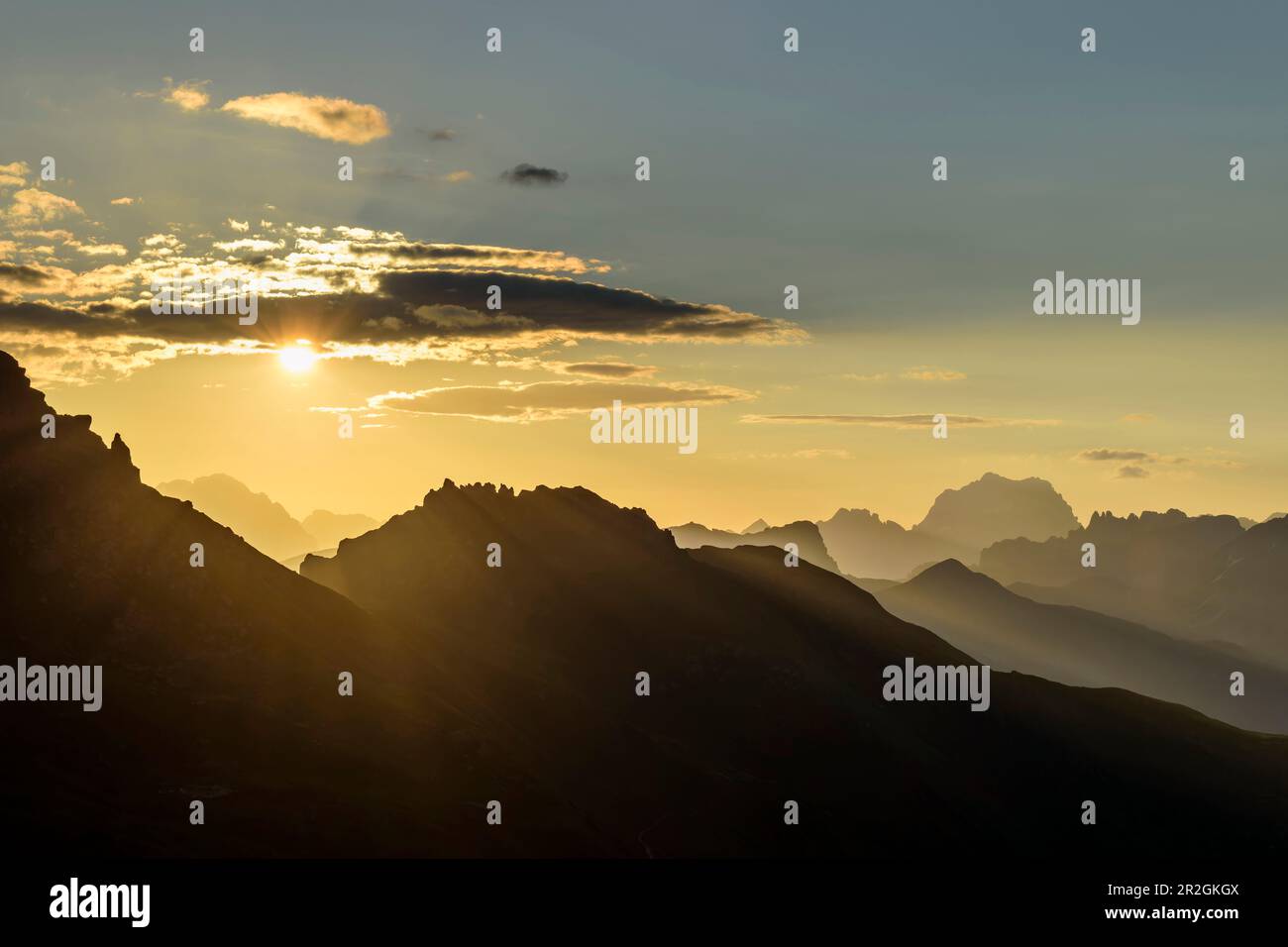 Sunrise with backdrop gradation of Dolomite peaks, from Marmolada ...
