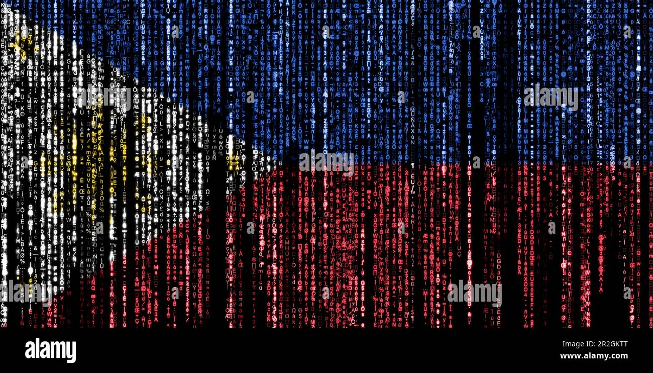 Flag of the Philippines on a computer binary codes falling from the top ...