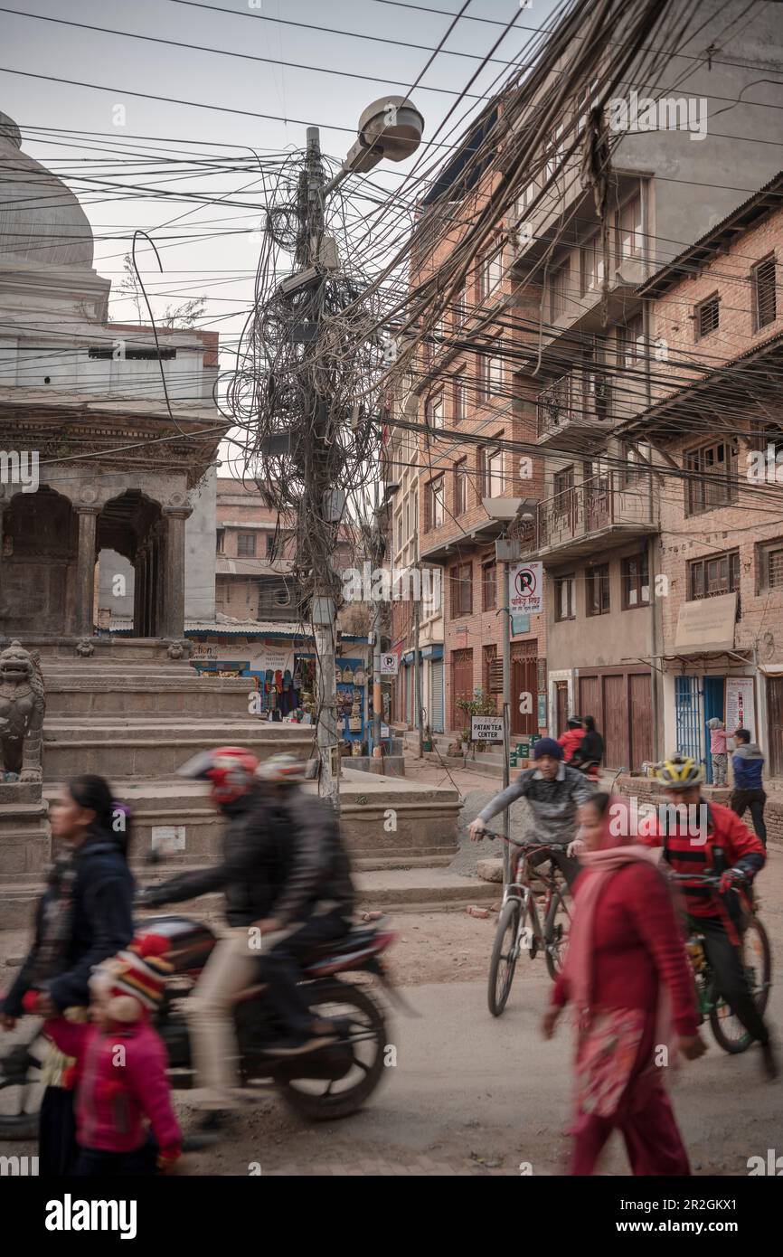 chaotic wiring at Swotha Krishna Mandir, Patan, Nepal, Himalayas, Asia ...